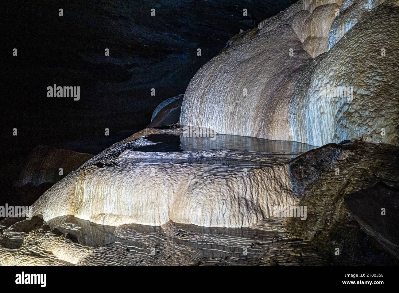Limestone cave of stalactite and stalagmite formations, the Gruta da ...