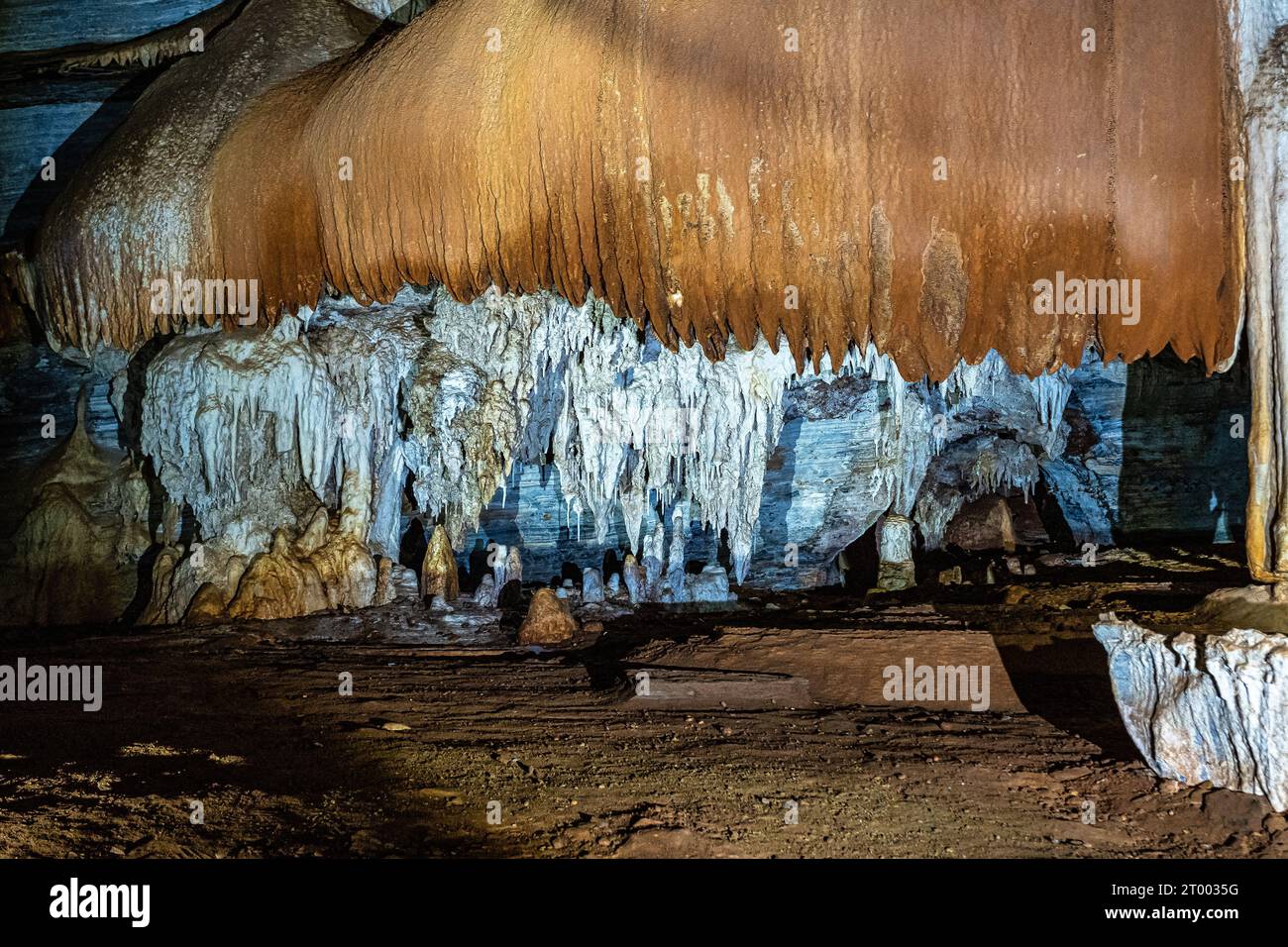 Limestone cave of stalactite and stalagmite formations, the Gruta da ...
