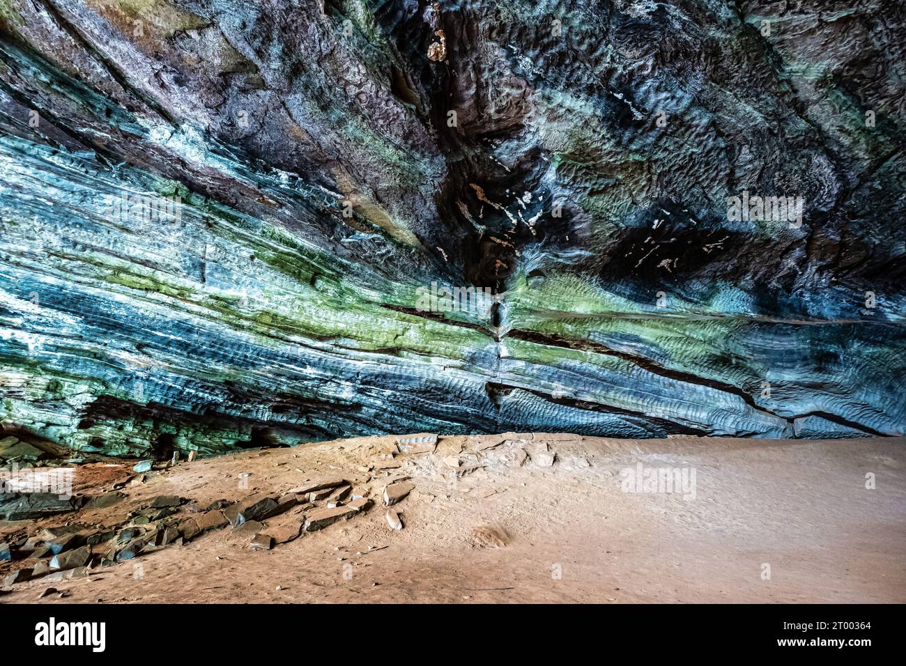 Limestone cave of stalactite and stalagmite formations, the Gruta da ...