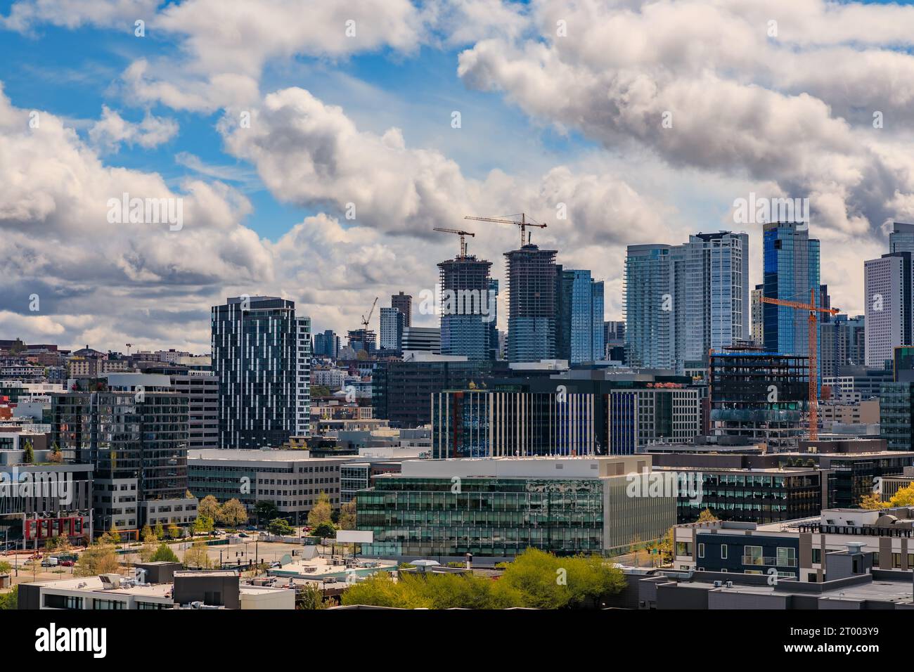 Daytime view of Seattle downtown skyline with modern skyscrapers on a ...