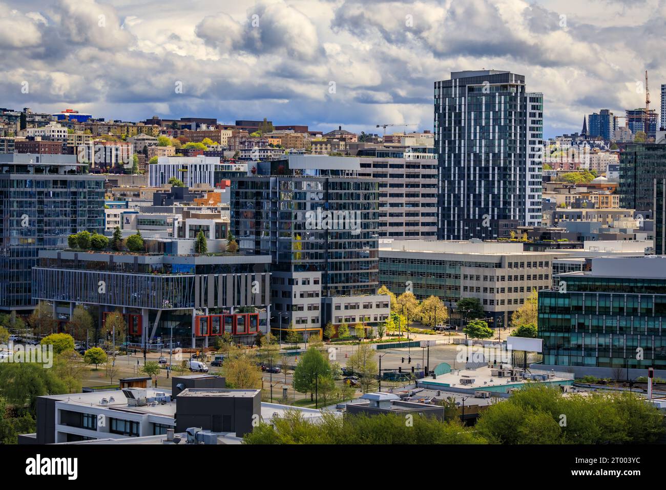 Daytime view of Seattle downtown skyline with modern skyscrapers on a ...