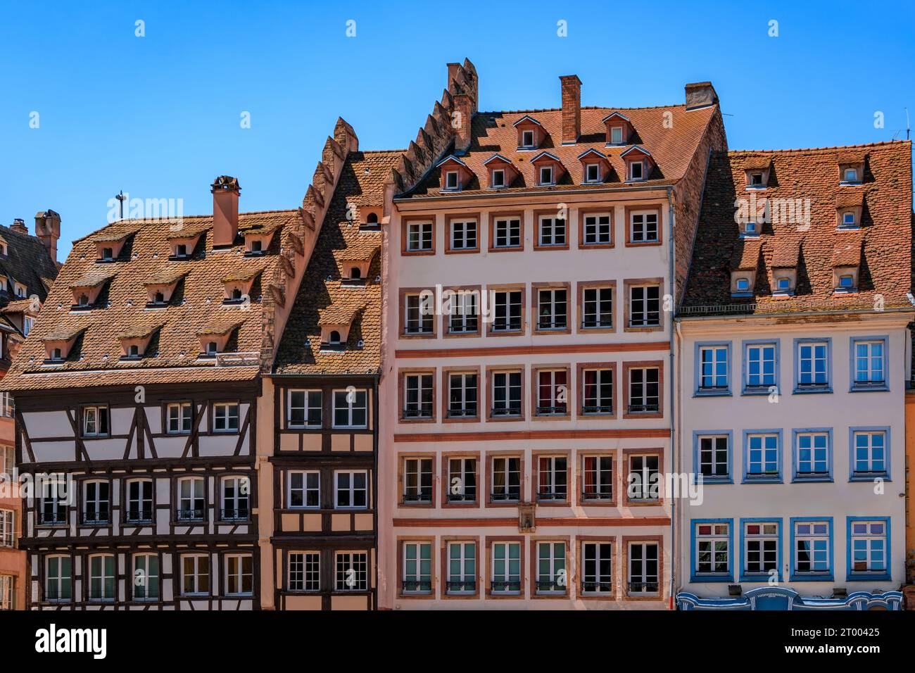 Ornate traditional half timbered houses with steep roofs in the old ...