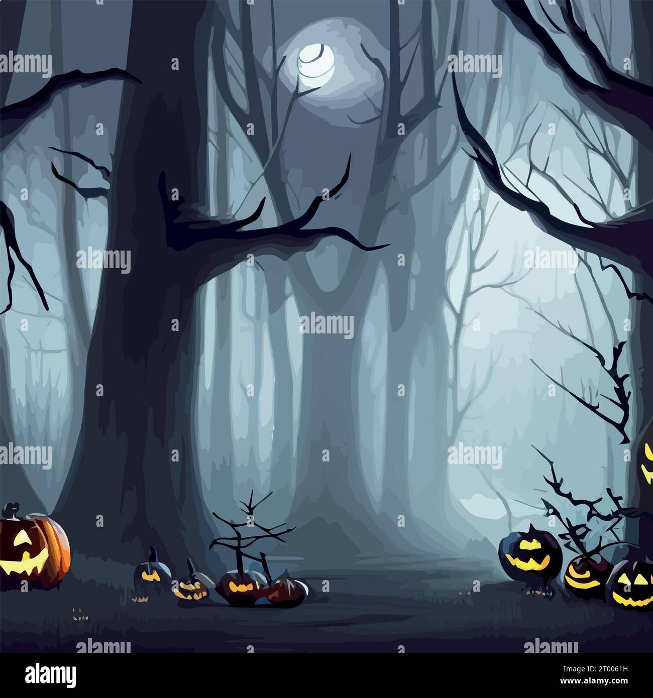 Dark forest Halloween background with bats, trees. Halloween purple ...