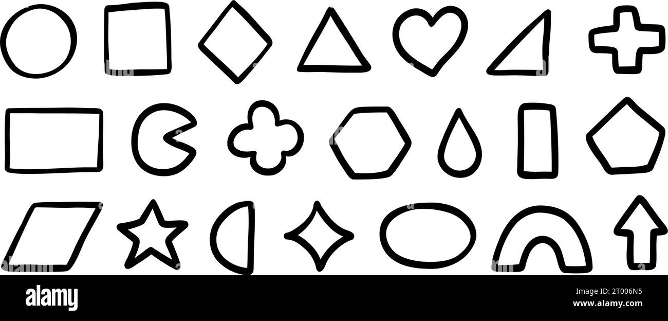 Doodle basic geometric shapes set. Hand drawn math figure icons ...