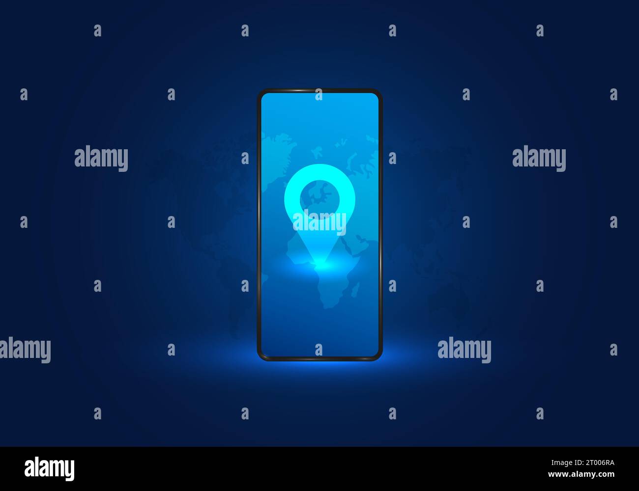 Smartphone technology shows a map of the world By using a network to ...