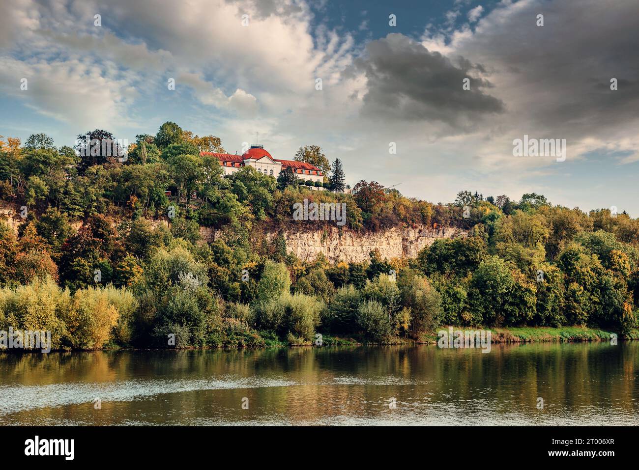 Autumn Landscape - River And Shores With Trees, Bushes And City Houses ...