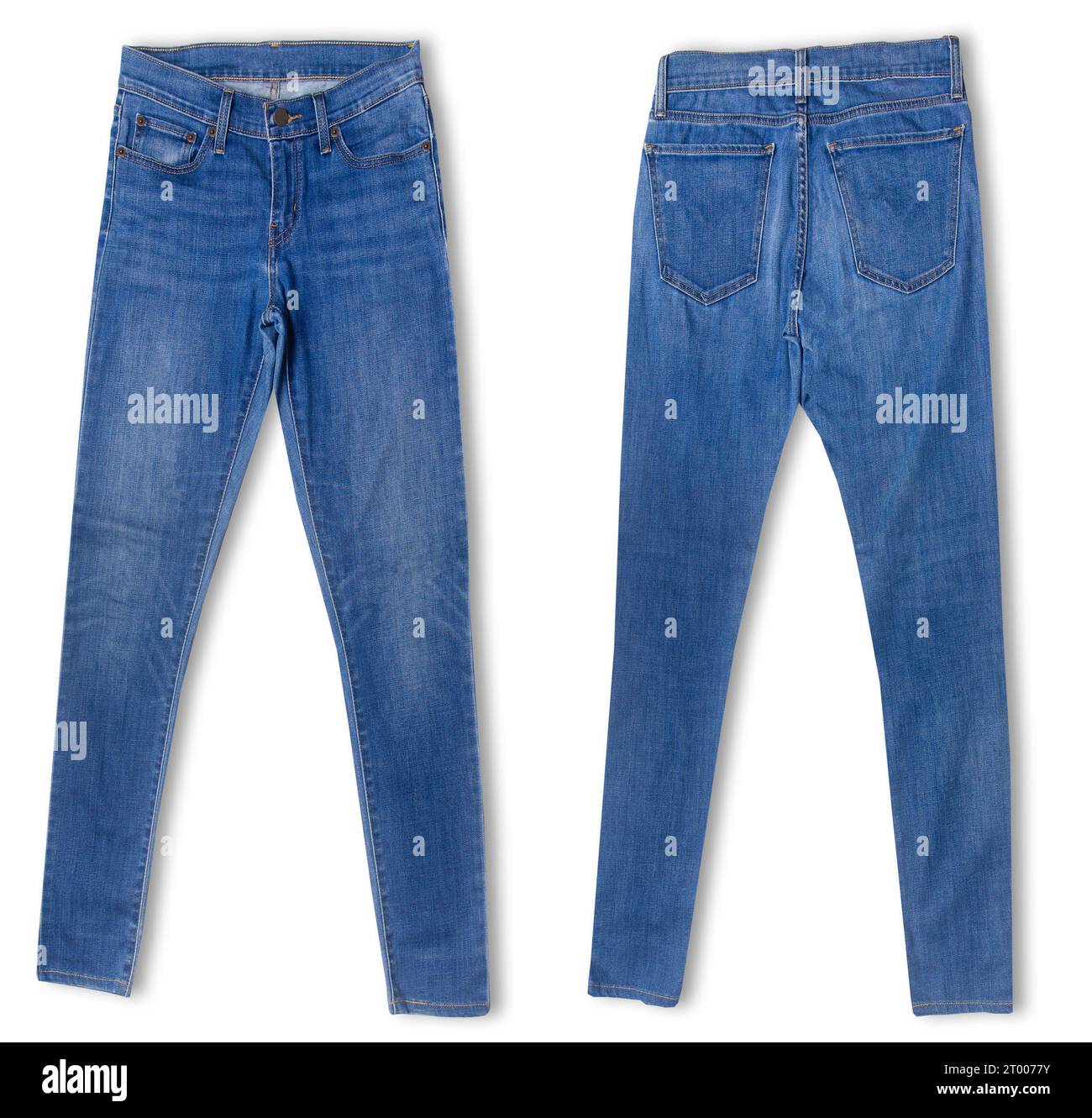 Denim texture in close up view with copy space isolate on white ...