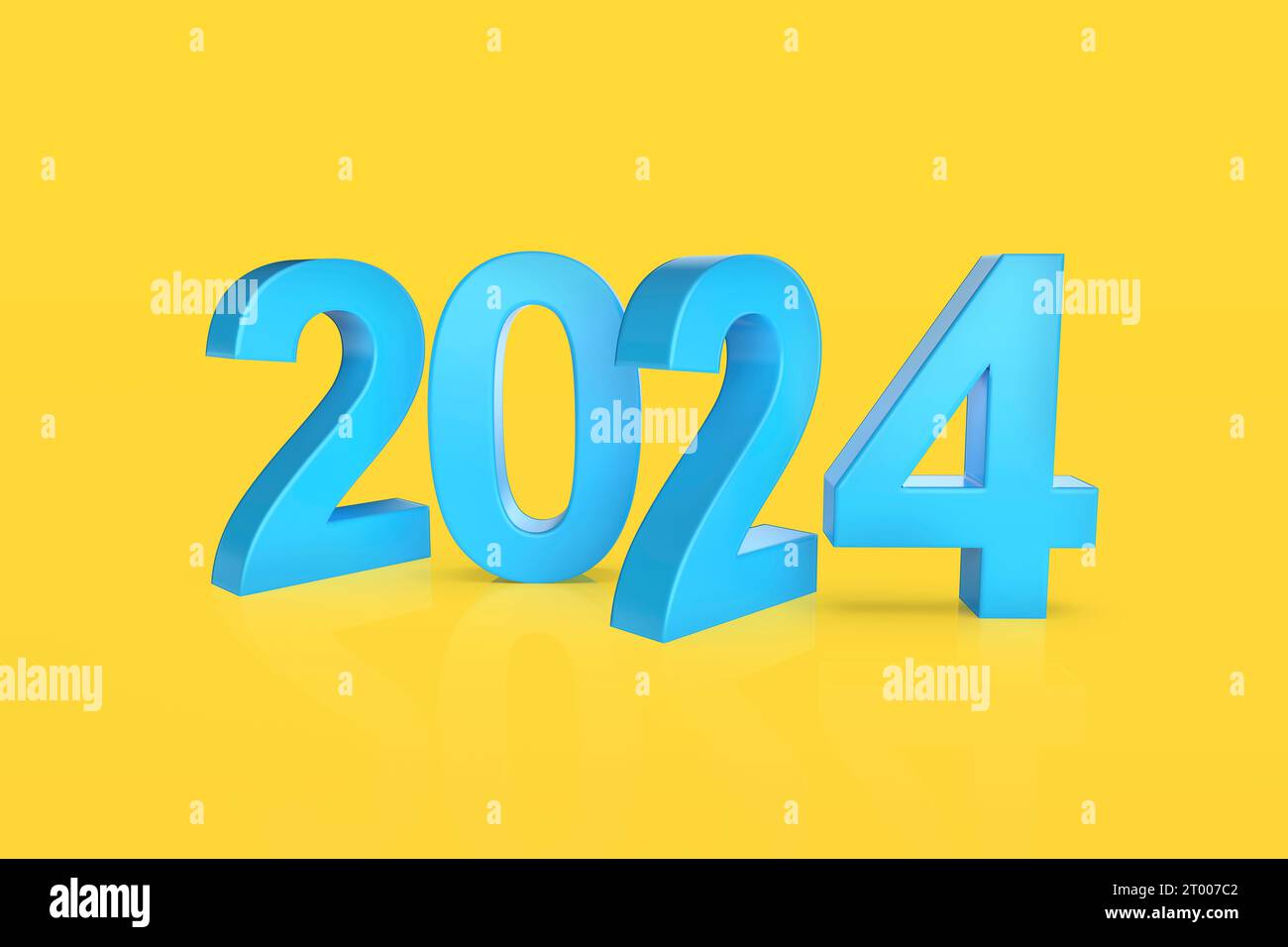 Happy New Year 2024, concept image with blue numbers on shiny yellow ...