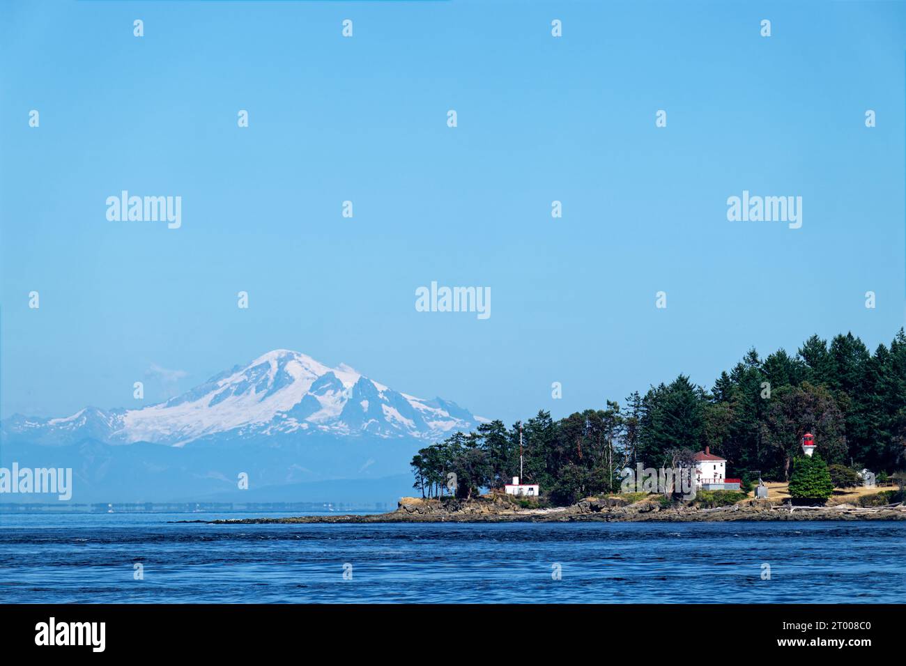 The Active Pass Lighthouse with Mount Baker, Mayne Island, BC Canada ...