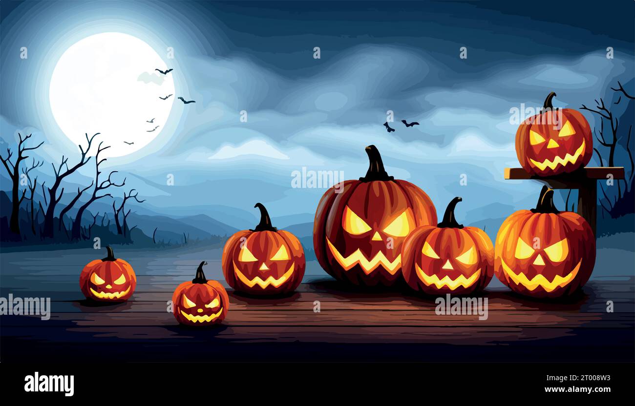 Spooky halloween pumpkins, Jack O Lantern, with an evil face and eyes ...