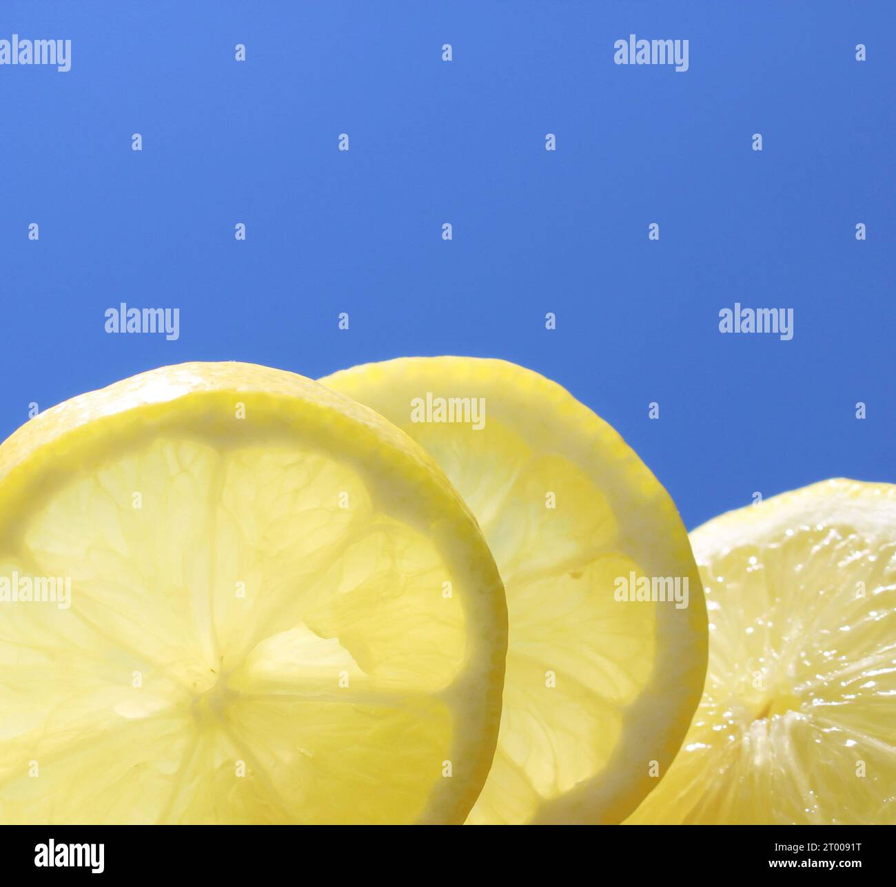 sunny lemon slice in front of the shining sun and the bright blue sky ...