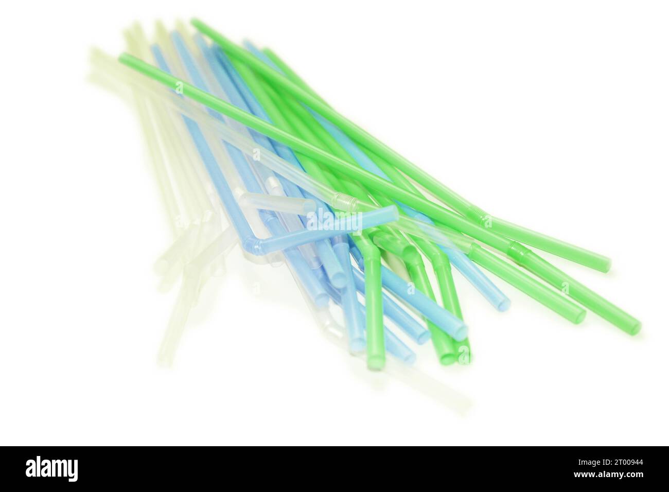 green blue and transparent bendy drinking straws bent isolated on white ...