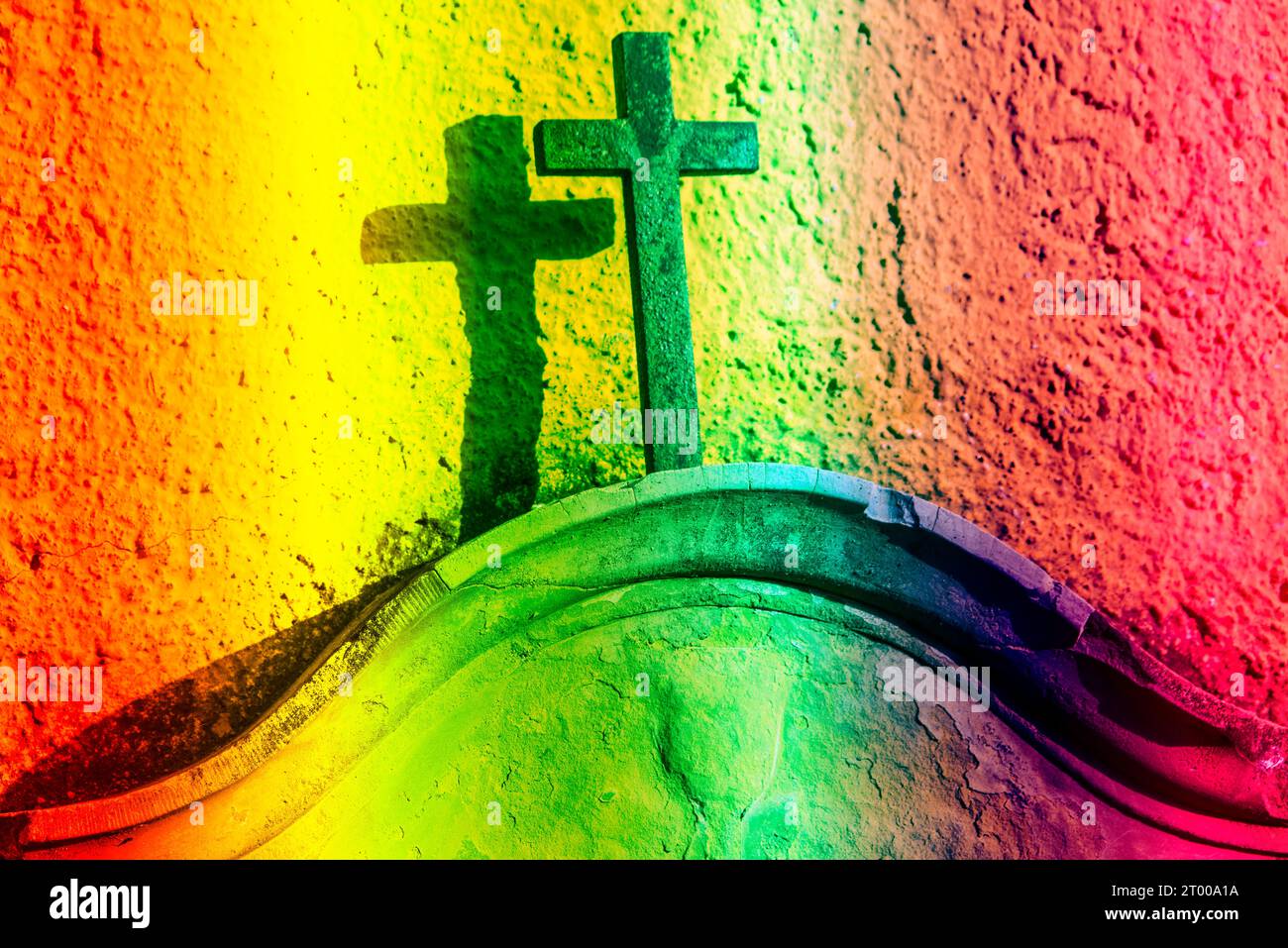 Christian cross on a tombstone in LGBTQ colors Stock Photo - Alamy