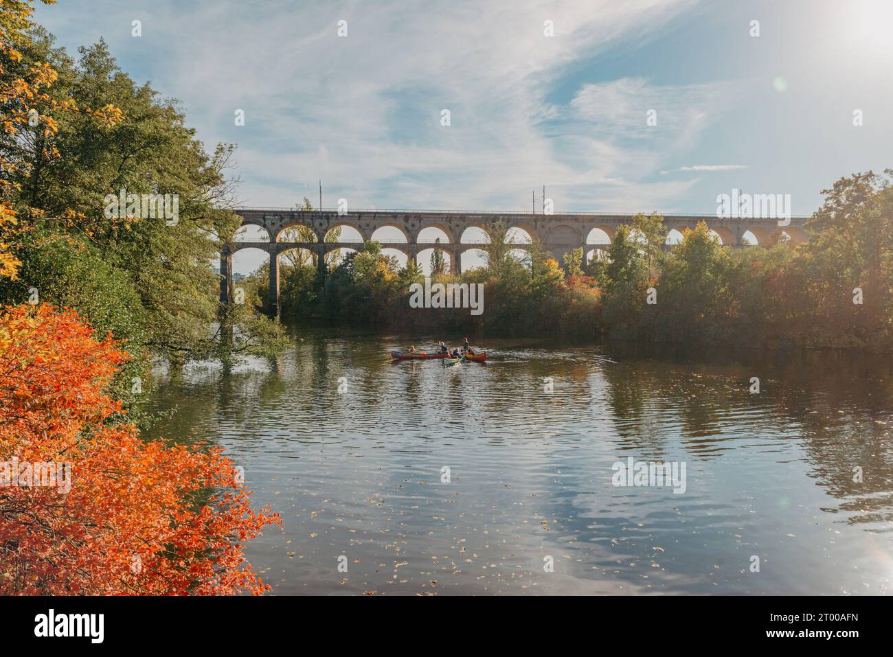 Railway Bridge with river in Bietigheim-Bissingen, Germany. Autumn ...