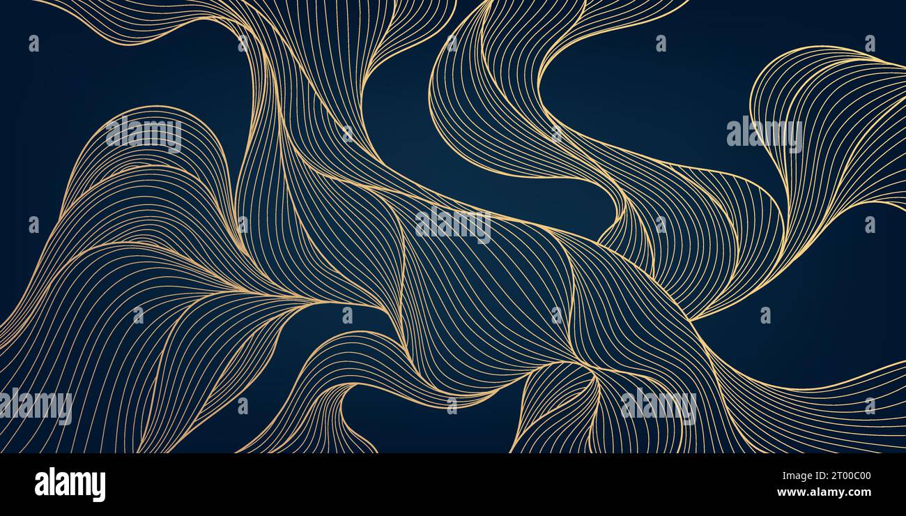 Vector art deco line luxury golden waves, abstract background, elegant ...