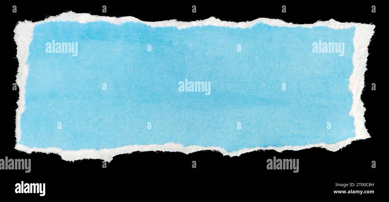Ripped blue paper note message template isolated on black background ...