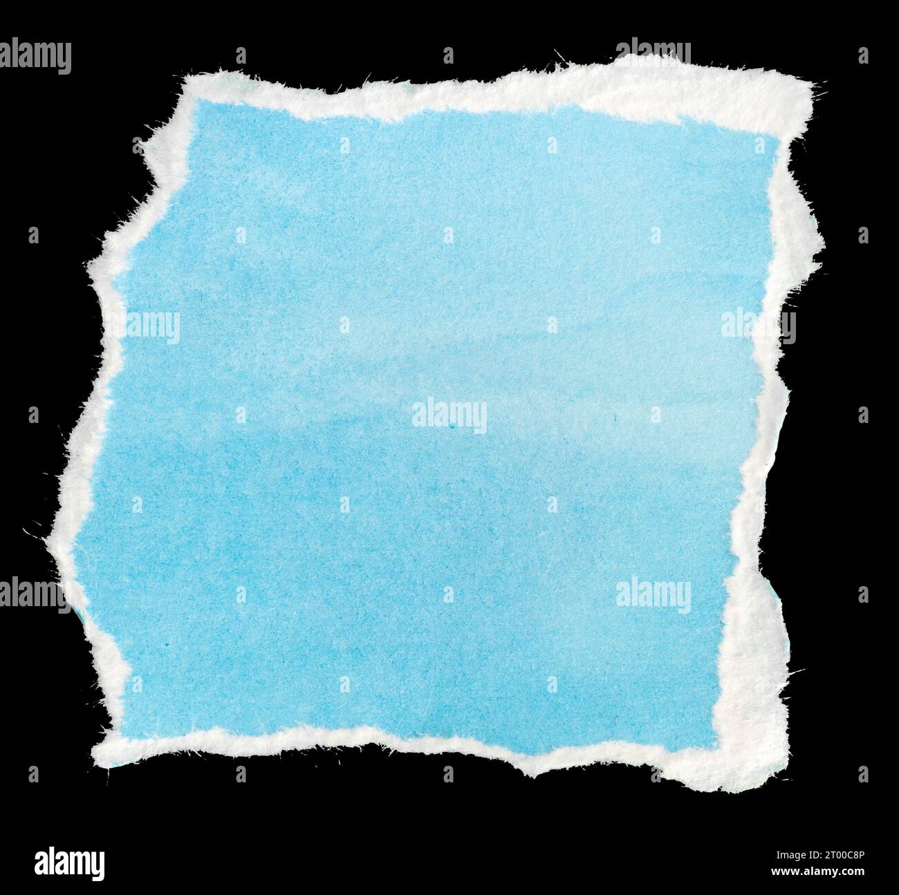 Ripped blue paper note message template isolated on black background Stock Photo - Alamy