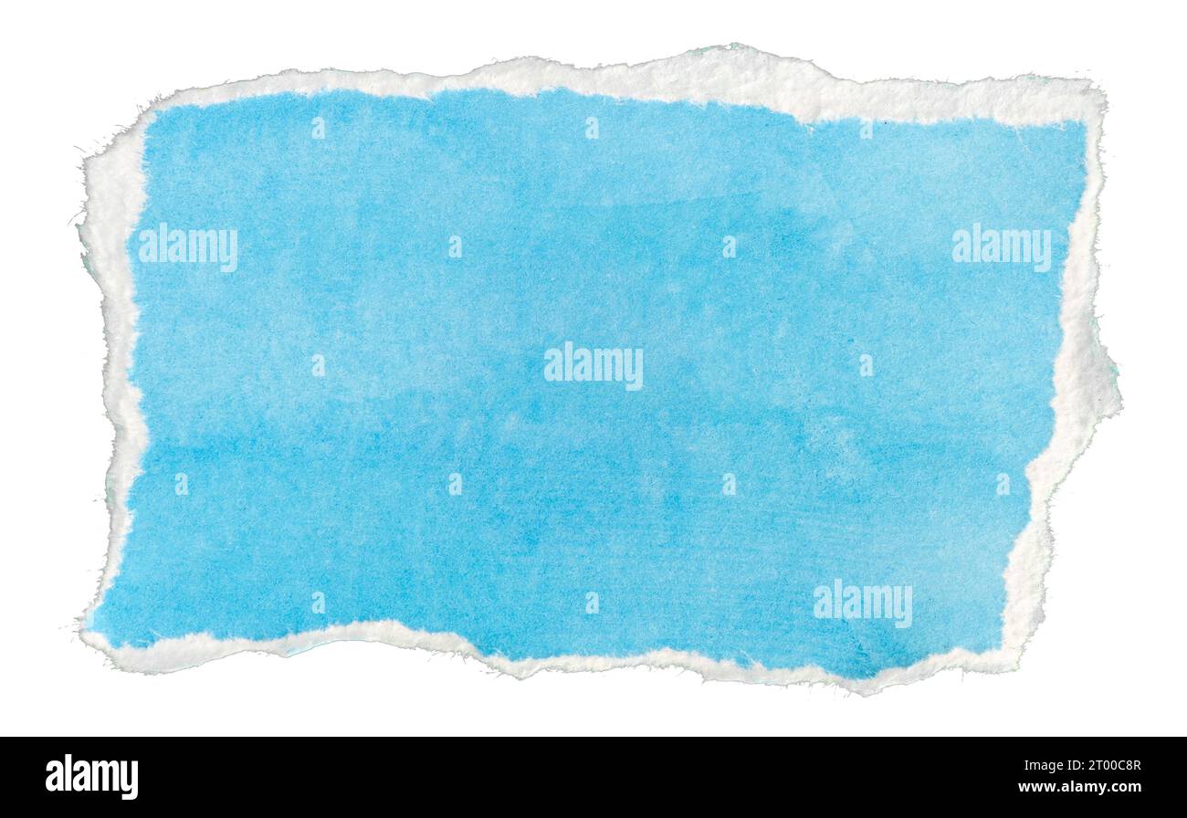 Ripped blue paper note message template isolated on white background ...