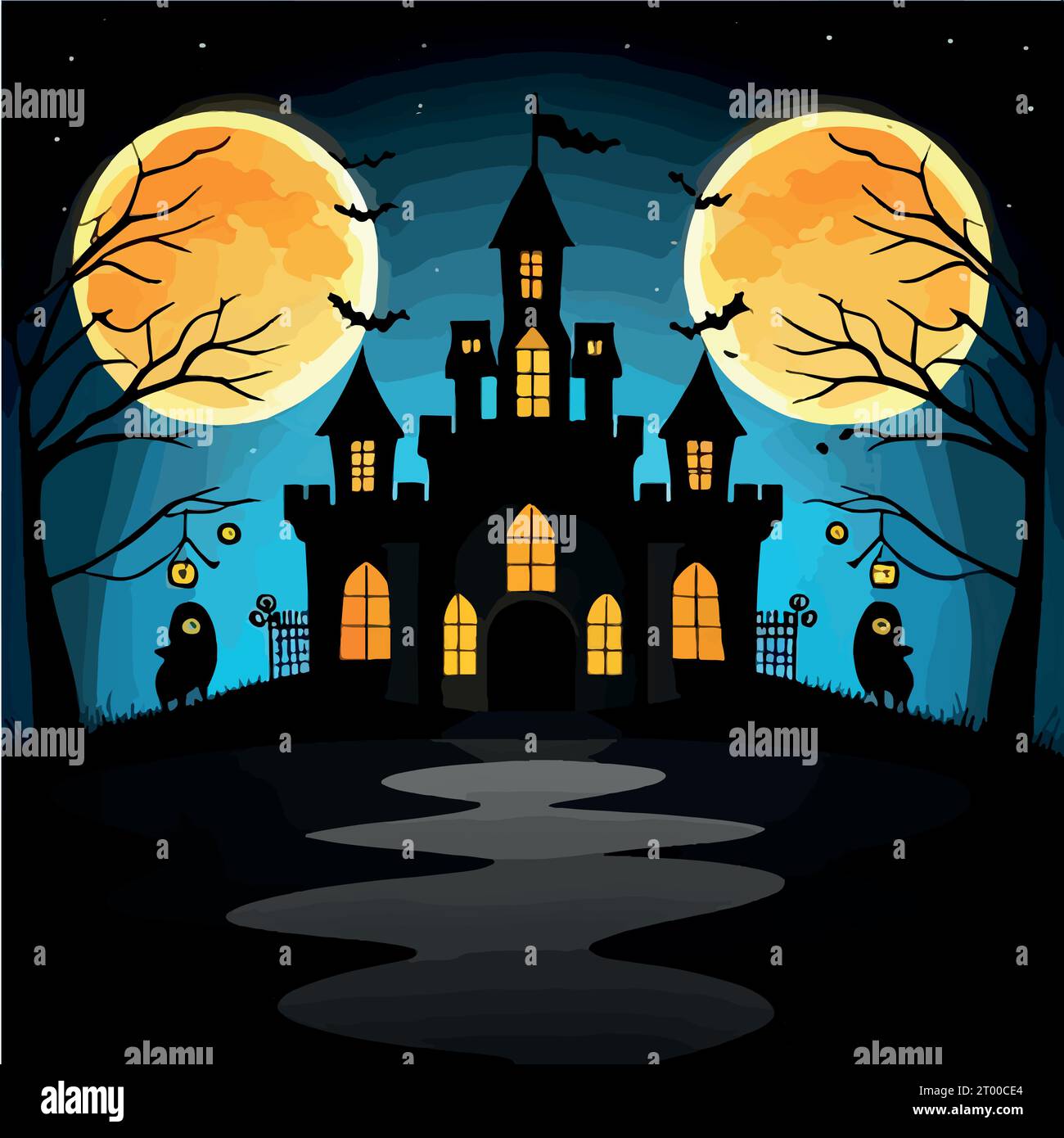 Halloween scene horror background with creepy pumpkins of spooky ...
