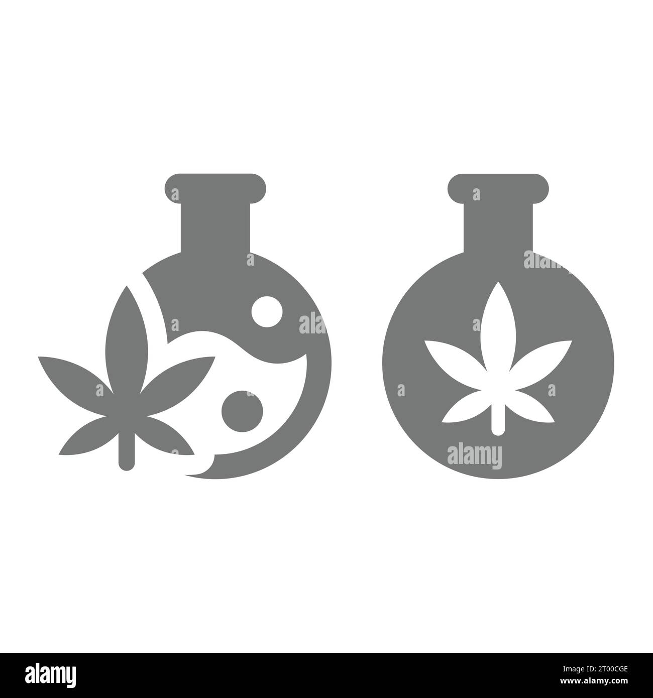Cannabis leaf and test tube or laboratory glassware. Medical marijuana ...