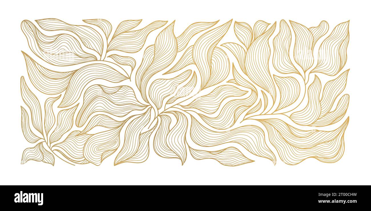 Vector art deco leaf pattern, golden luxury pattern. Wavy fancy design ...