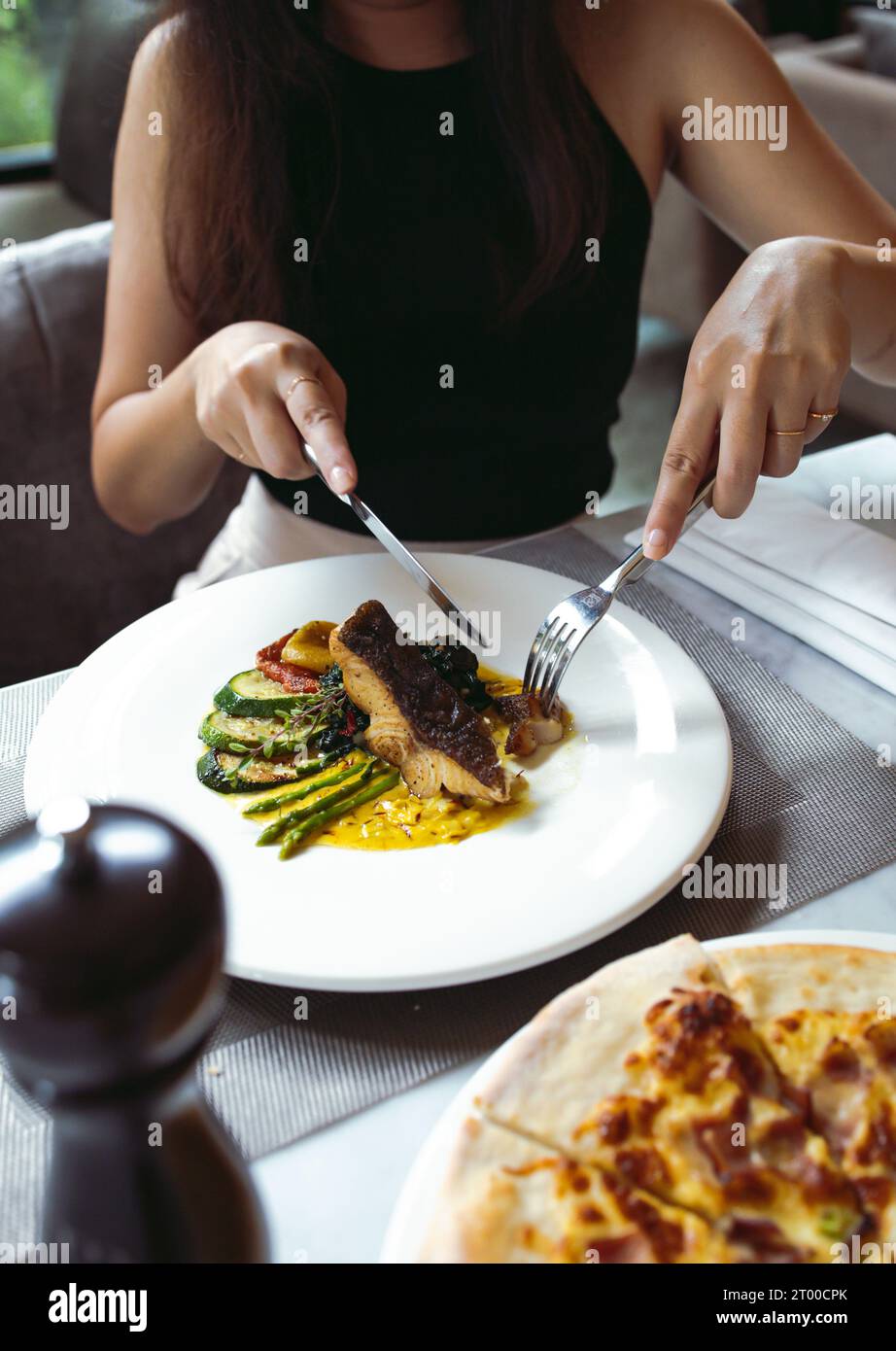 Luxury table settings for fine dining served and decorated table with ...