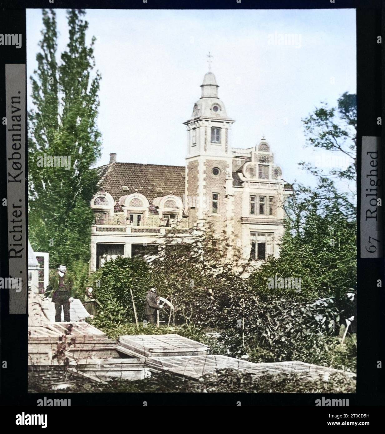 Garden and mansion house at Rolighed, Skodsborg, Denmark, c 1900 where ...
