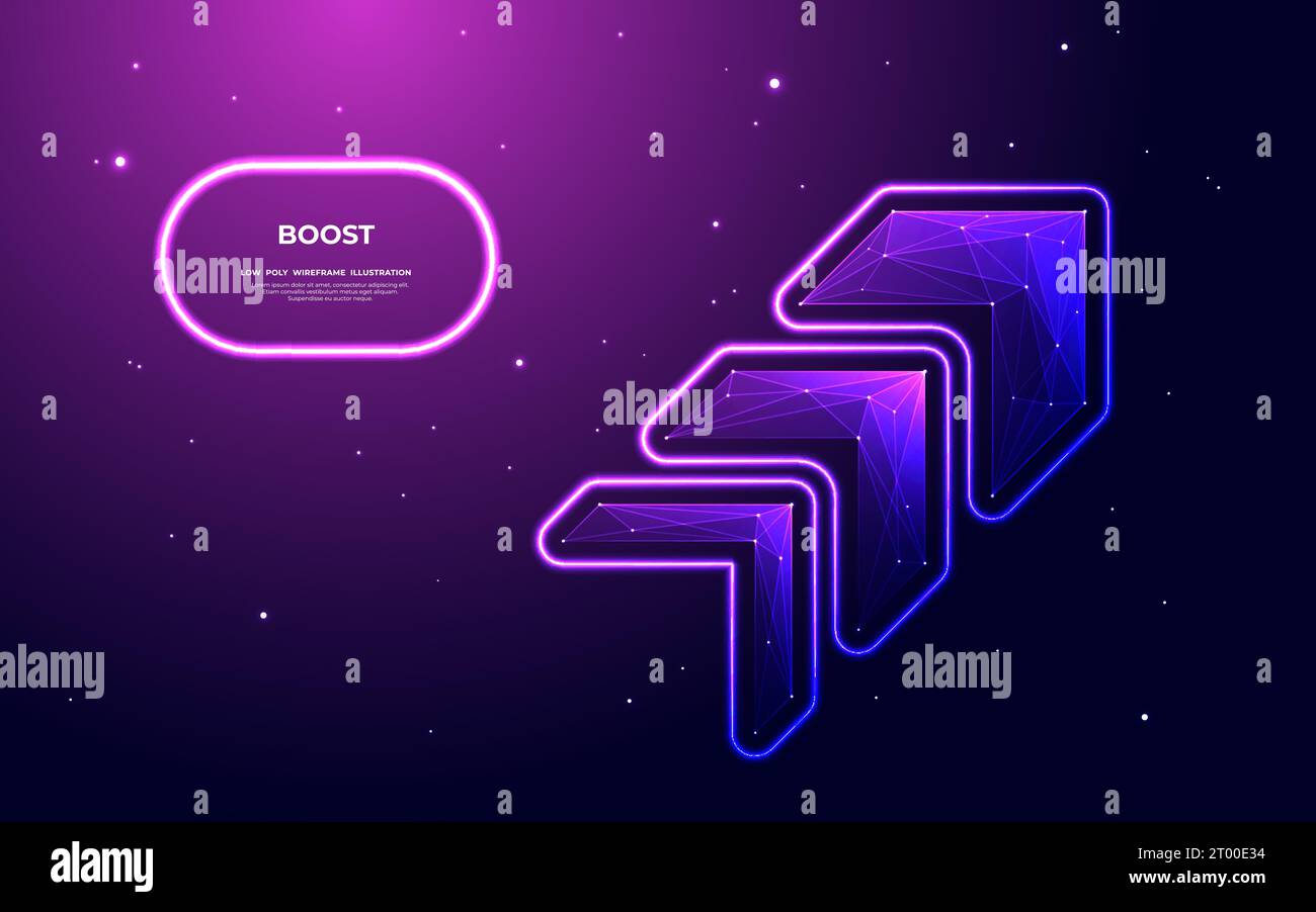Futuristic neon speed arrow up. Boost and fast growth cyberpunk icon ...
