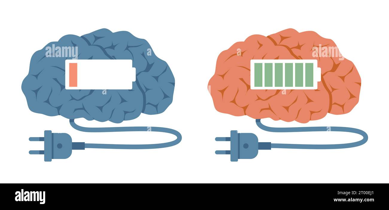 Brain activity, brain with and without full charge. Battery levels in ...