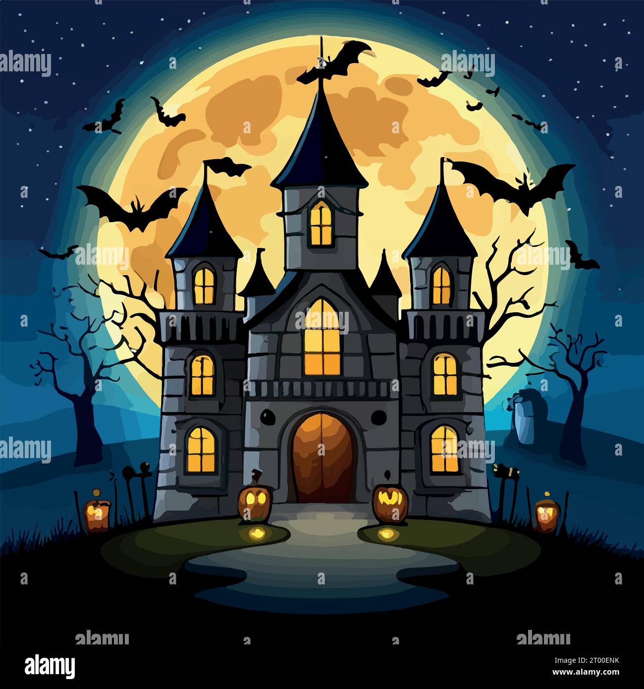 Halloween scene horror background with creepy pumpkins of spooky ...