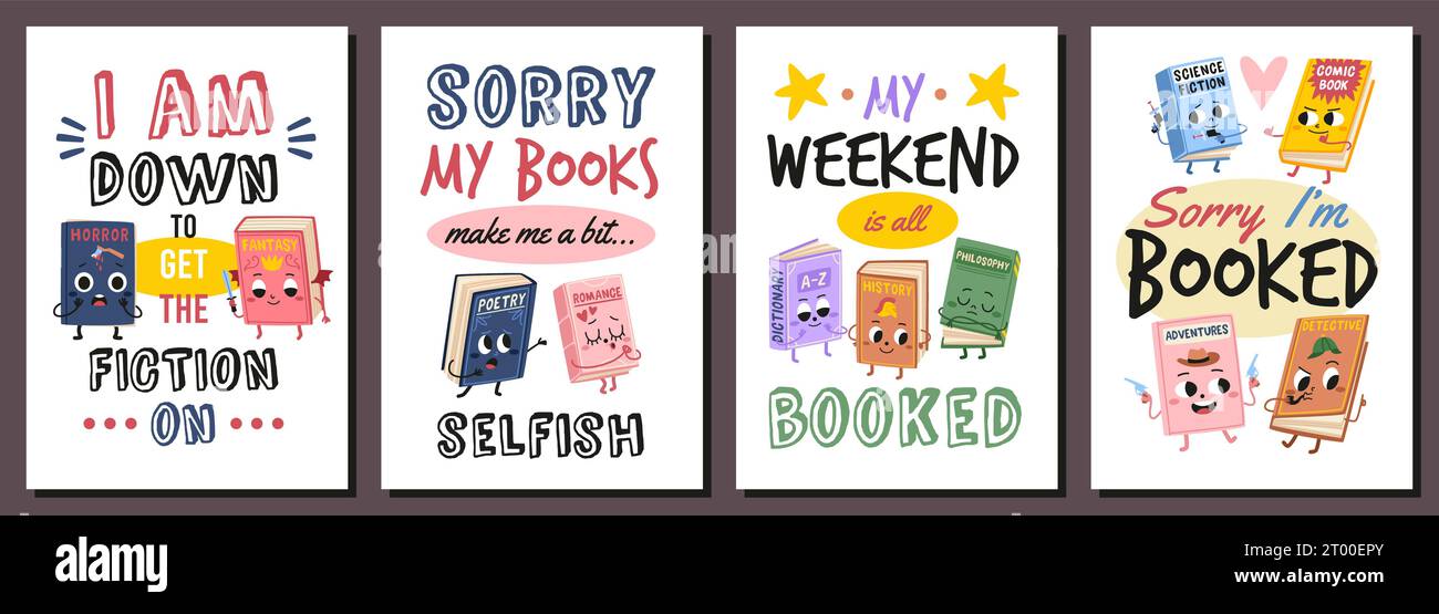 Books characters with texts. Education motivation posters, different ...
