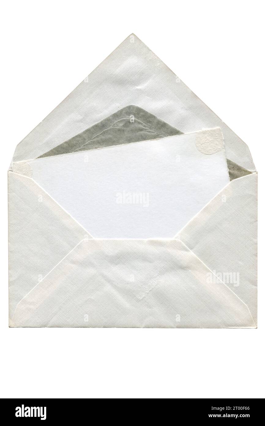 Vintage envelope front with card inside isolated on white background ...