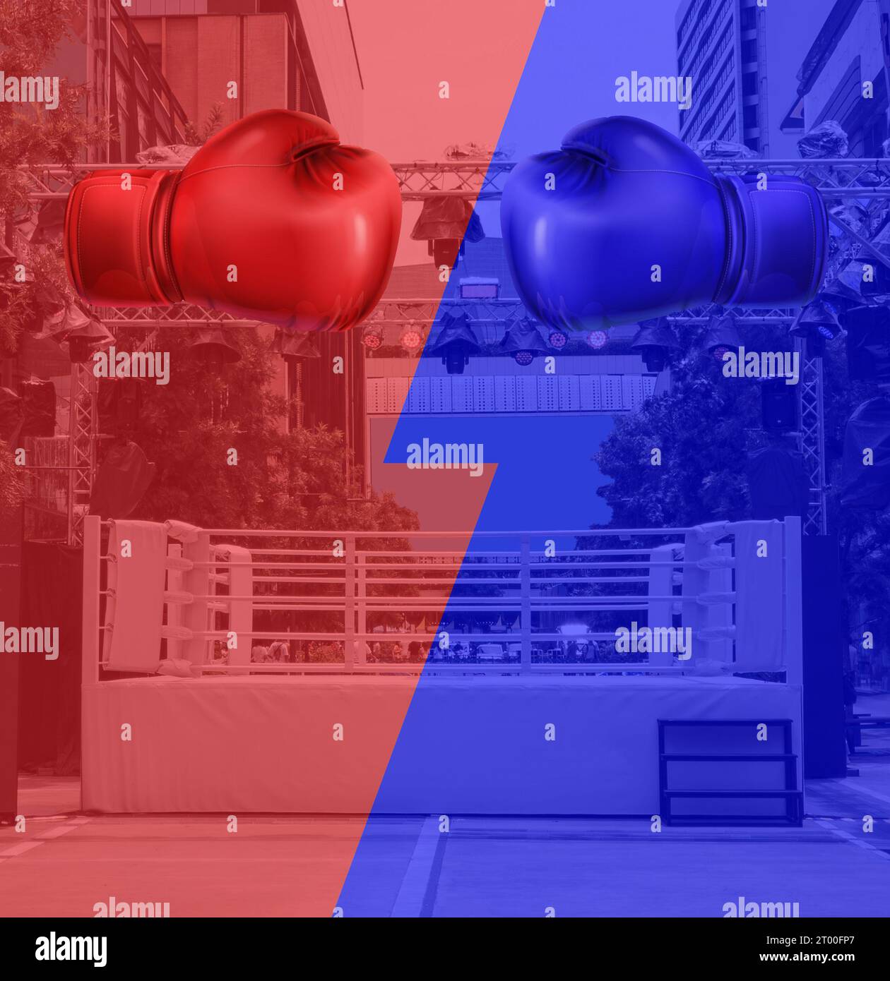 Boxing ring arena with red and blue boxing gloves Stock Photo - Alamy