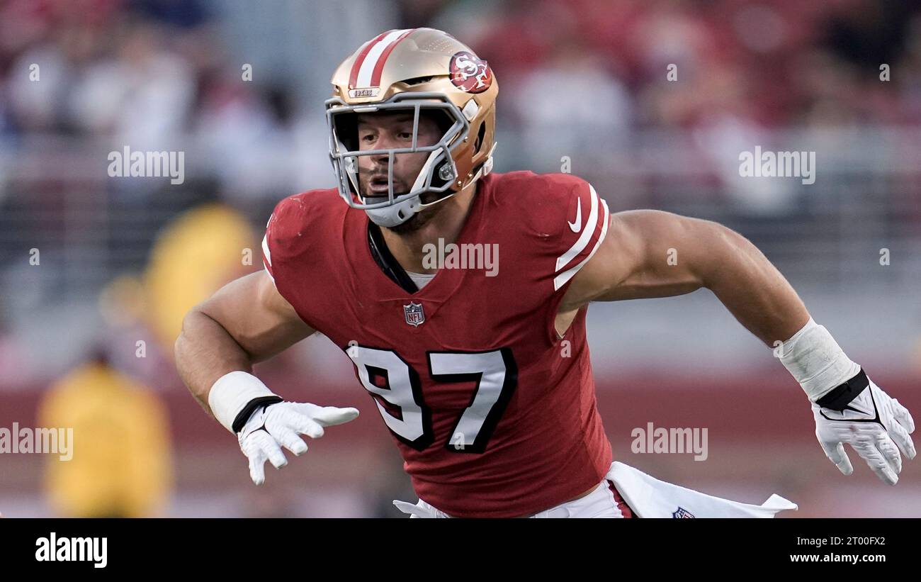 San Francisco 49ers defensive end Nick Bosa plays against the New York ...