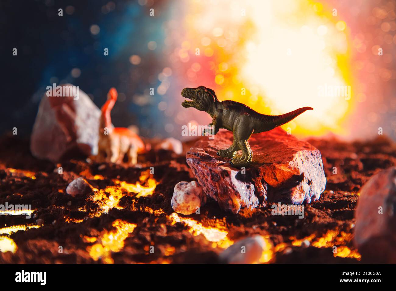 Tyrannosaurus rex silhouette in smoke. Creative burning scenery with a ...