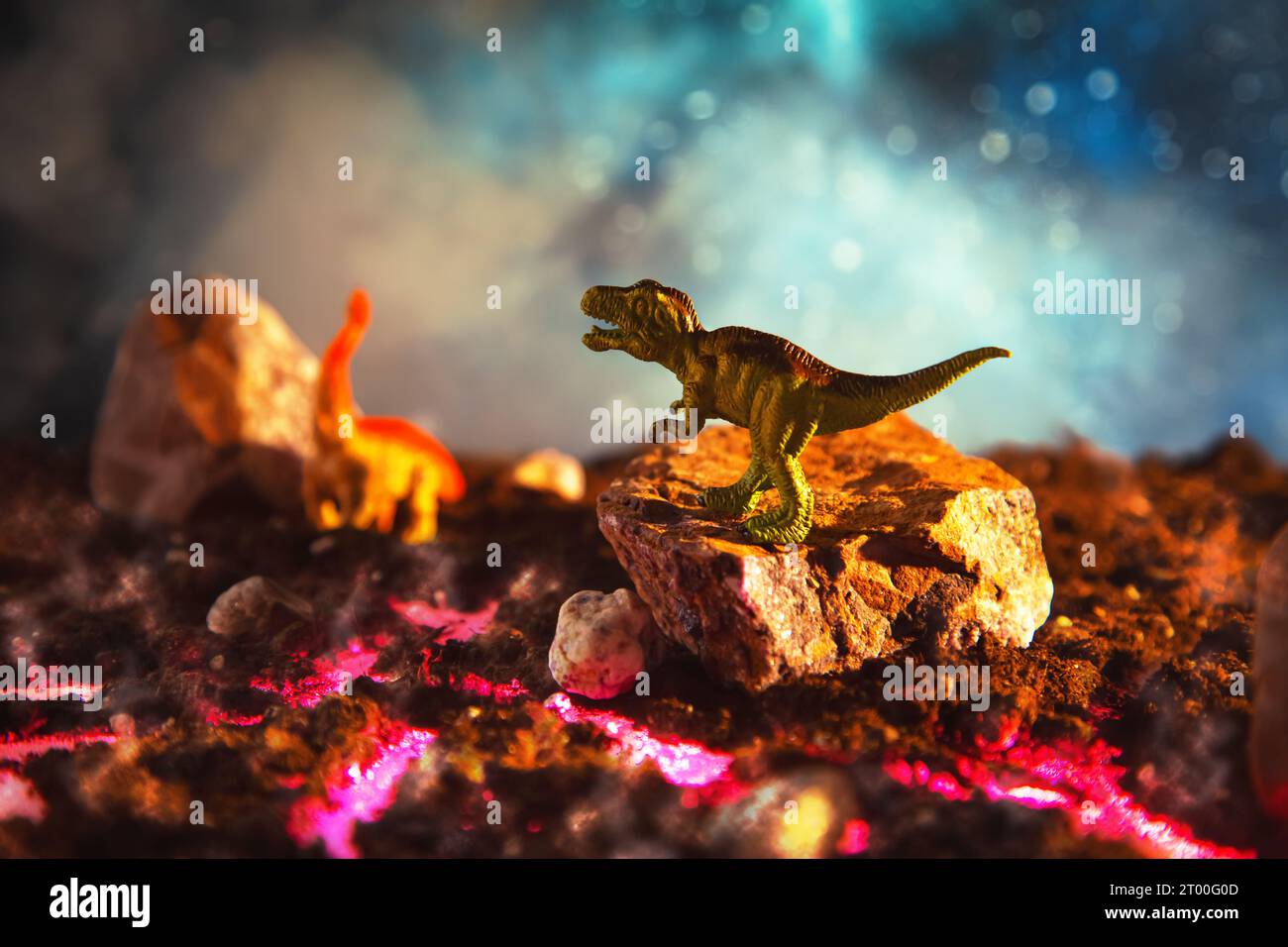 Tyrannosaurus rex silhouette in smoke. Creative burning scenery with a ...