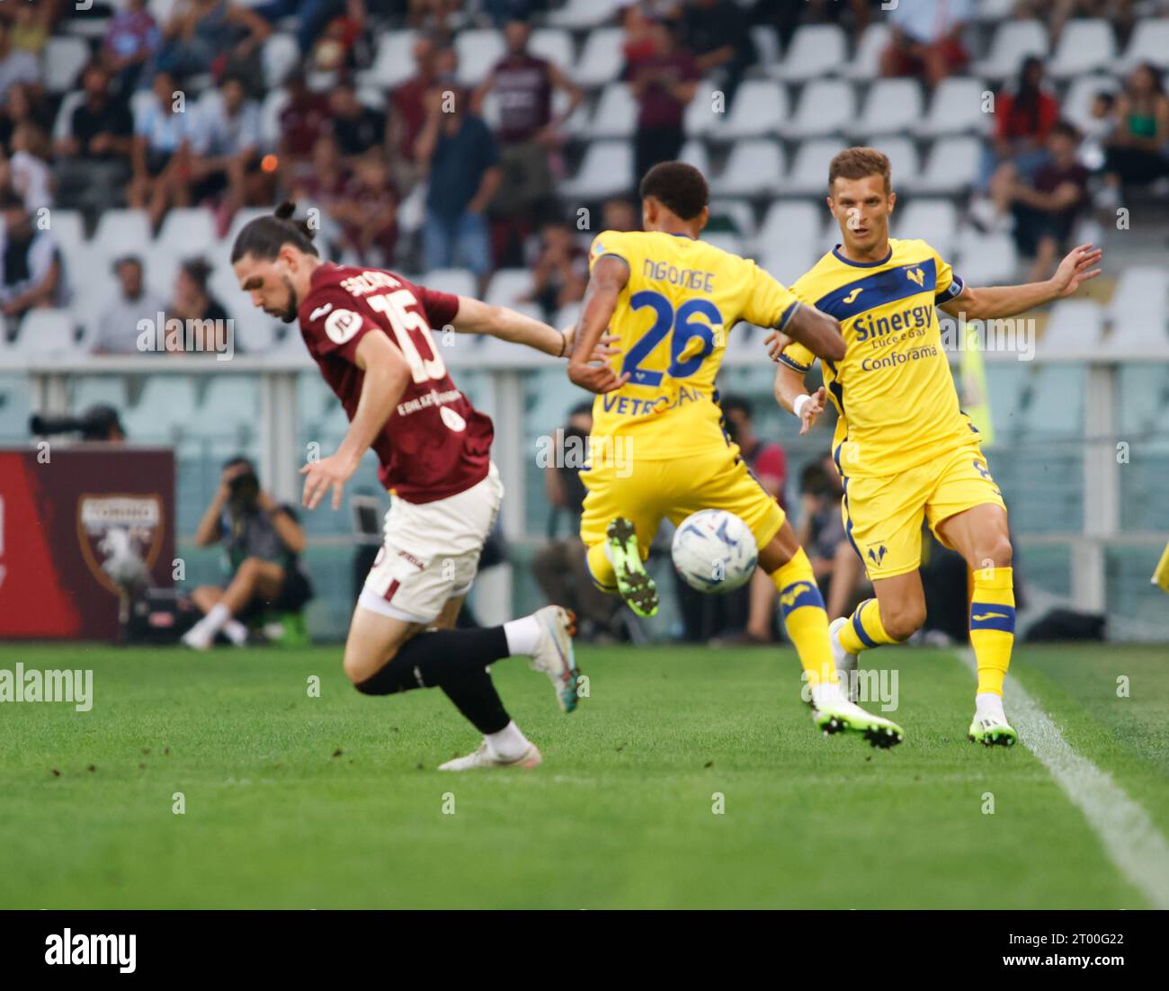 Turin, Italy. 02nd Oct, 2023. Saba Sazonov Torino Fc and Cyril Ngonge ...