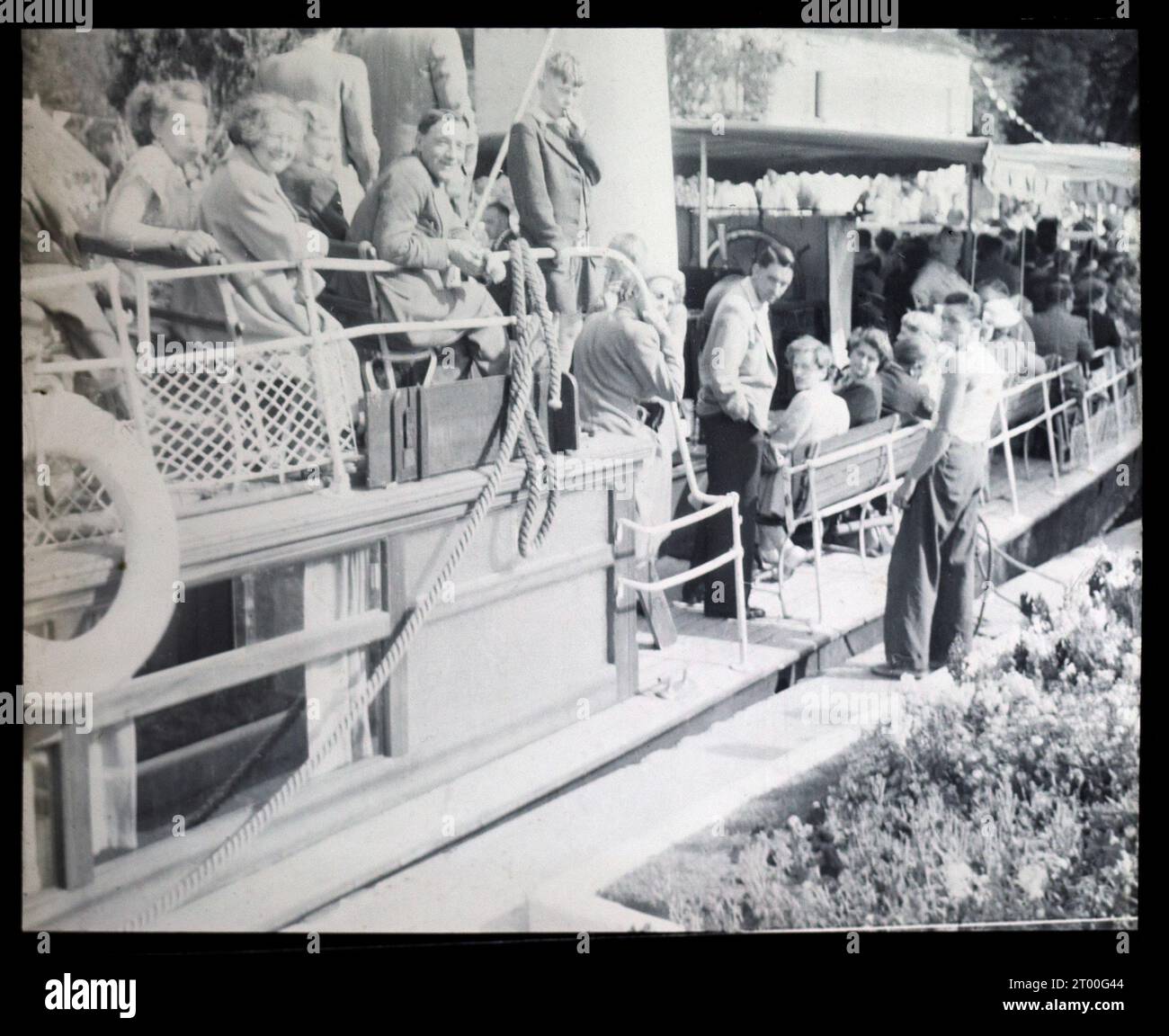 People sitting aboard River Thames steam packet ferry boat either SL ...