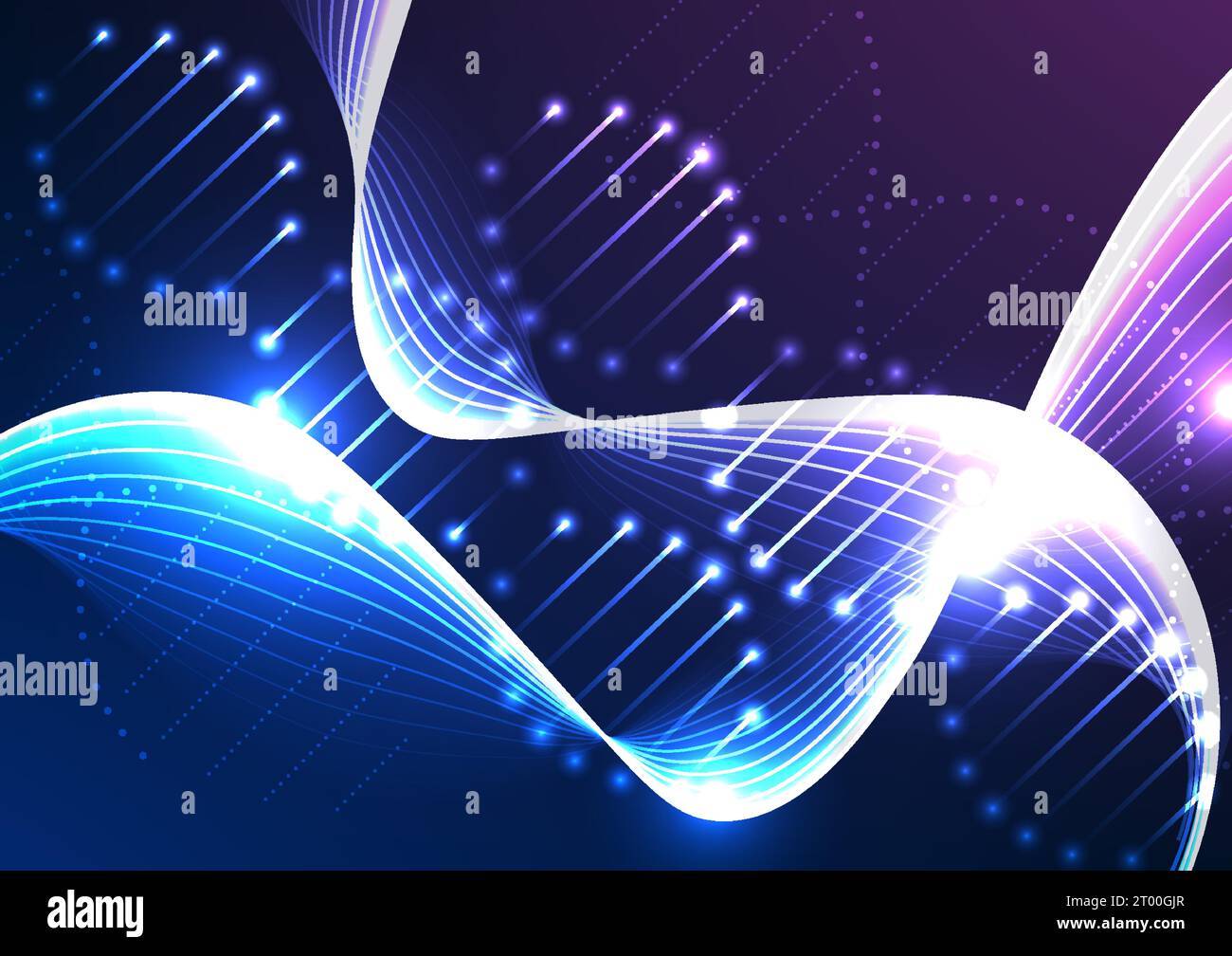 DNA themed medical tech background with illuminated strands ...
