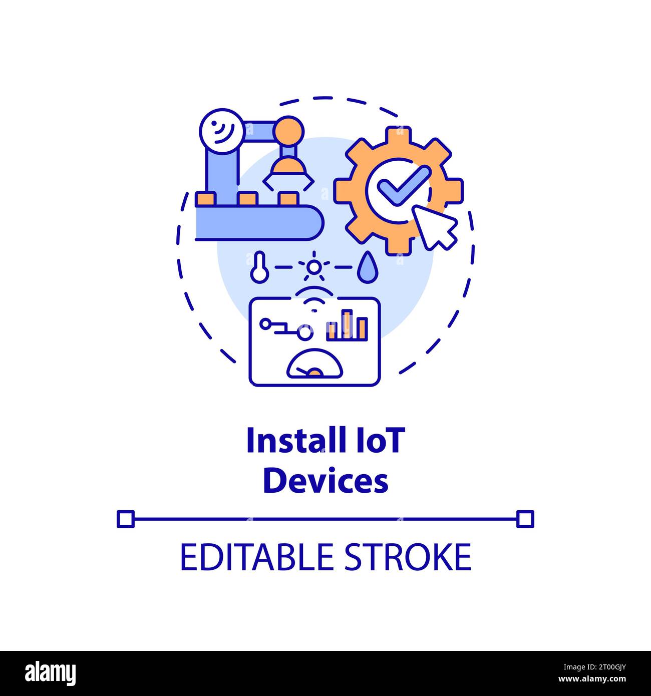 2d Colorful Thin Linear Icon Install Iot Devices Concept Stock Vector