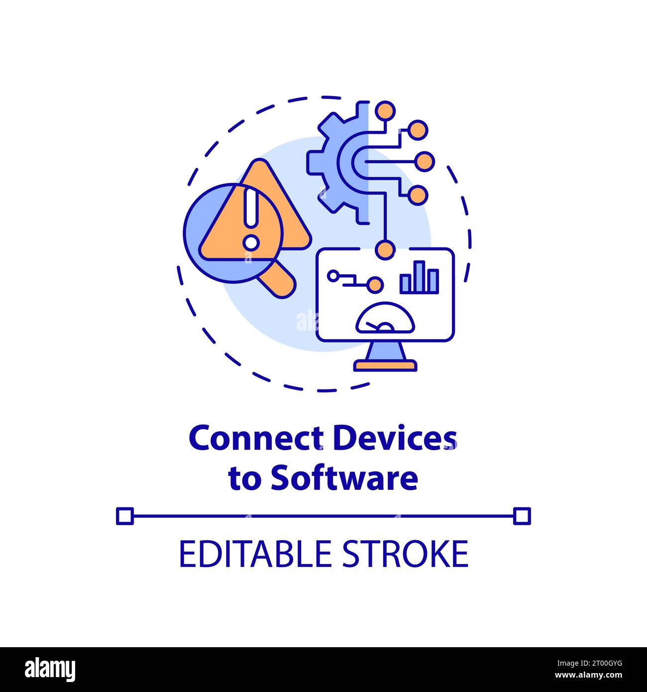 2D thin linear icon connect devices to software concept Stock Vector ...