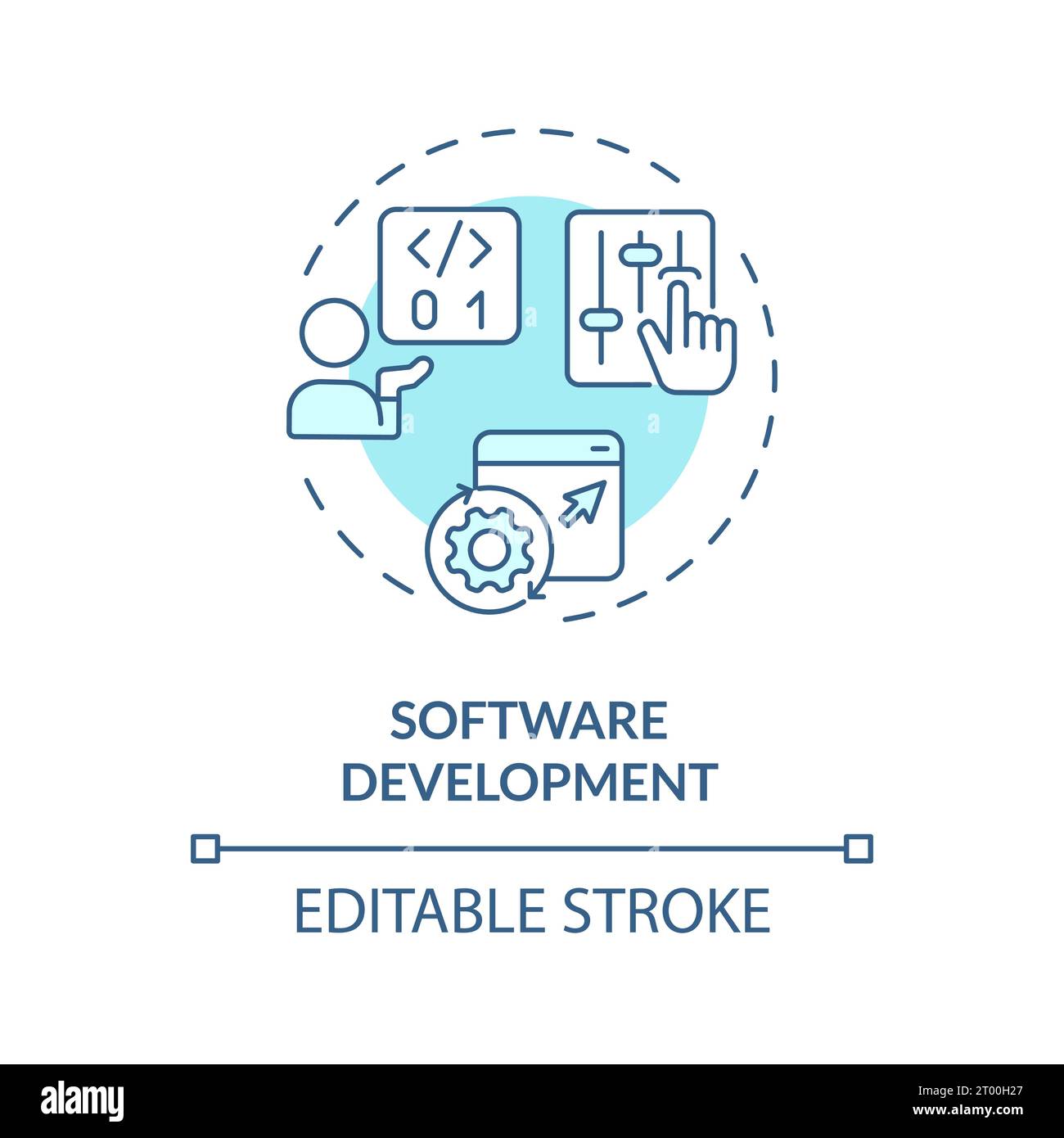 2D blue thin linear icon software development concept Stock Vector ...