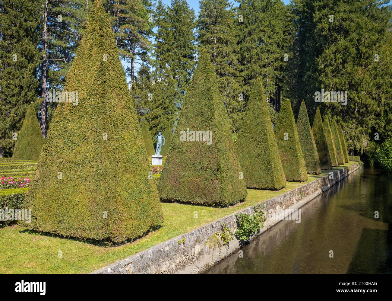 The statue of Hercules in the formal garden roseraie in the grounds of ...