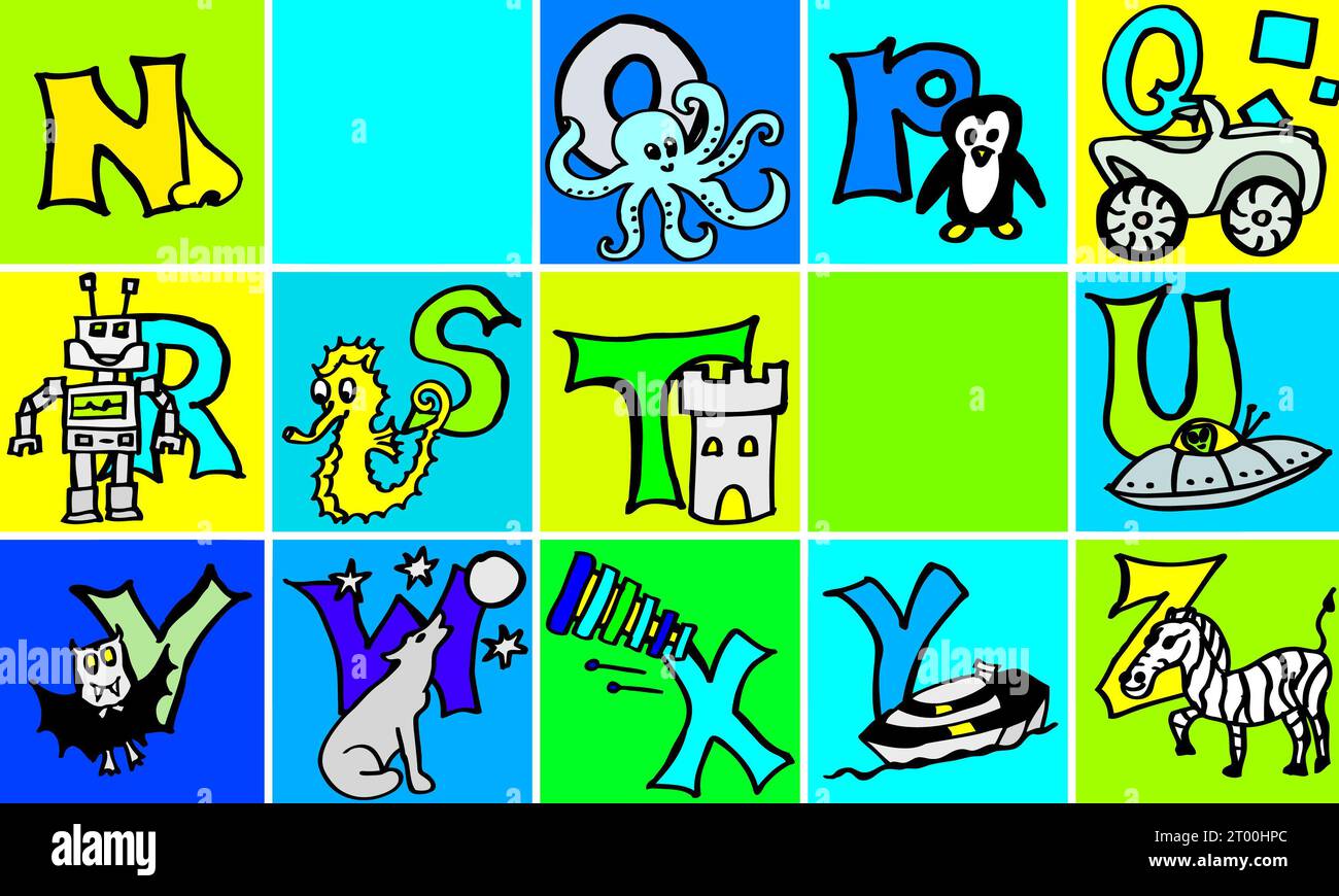 hand-painted colorful alphabet with animals, learn abc letters, writing ...