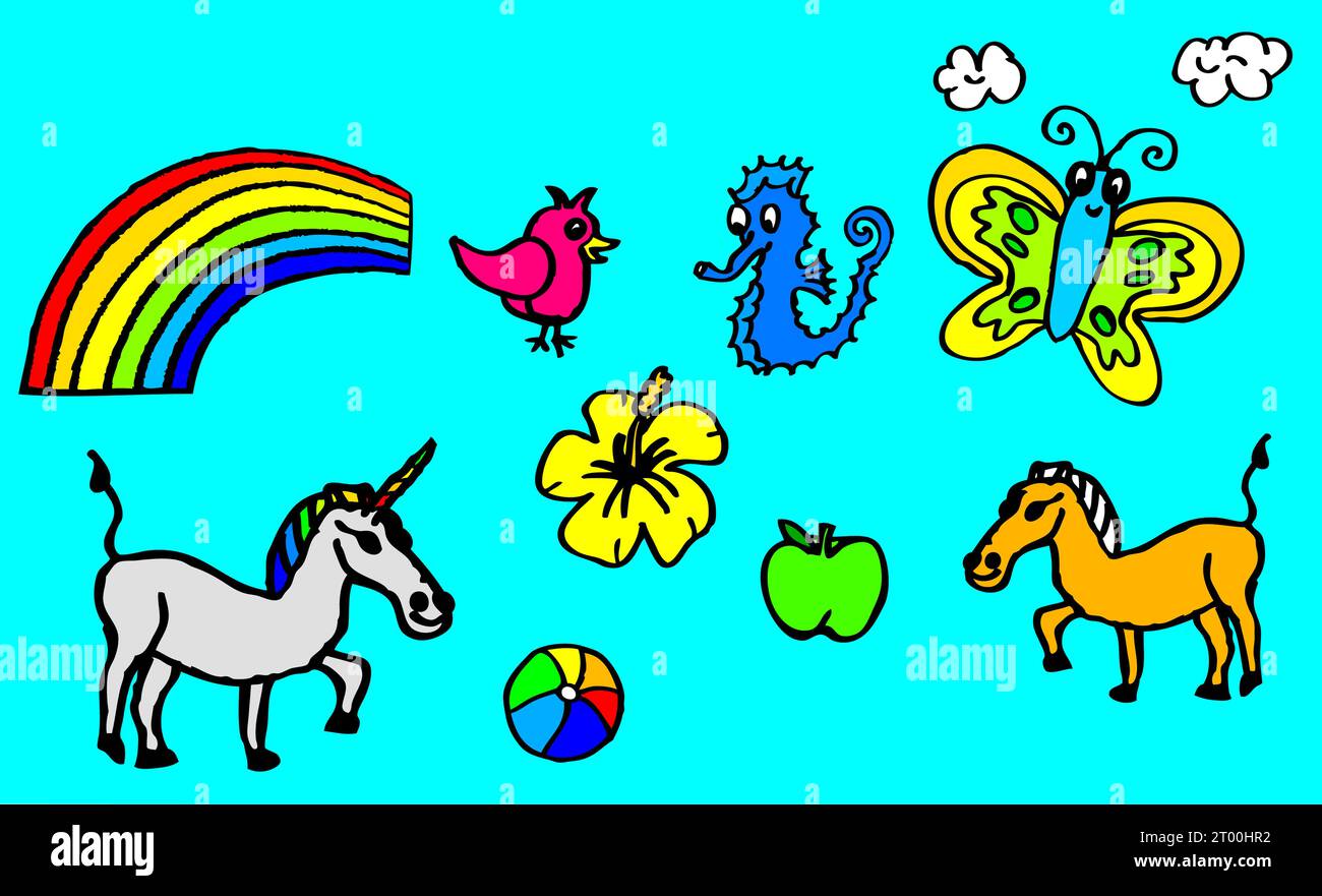 Hand painted colorful cartoon pictures for boys and girls. The children ...