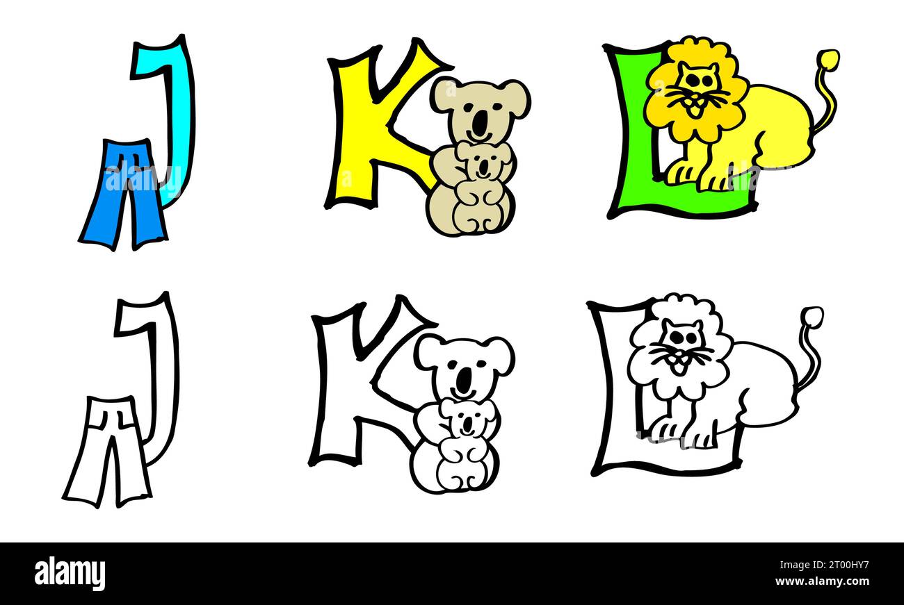 hand-painted colorful alphabet with animals, learn abc letters, writing ...