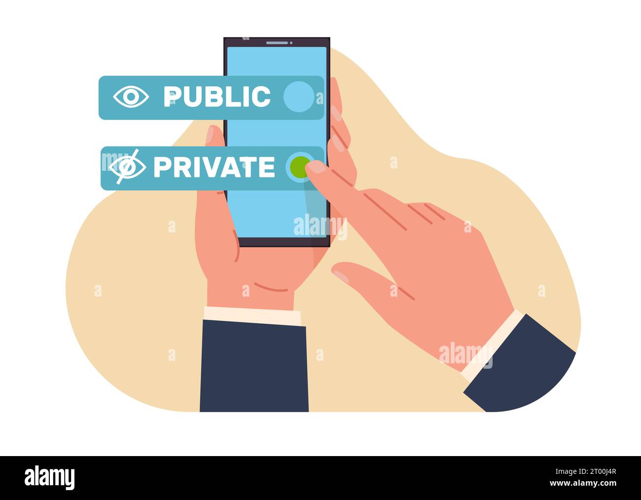 Public or private choice, individual checks private button. Hand hold ...