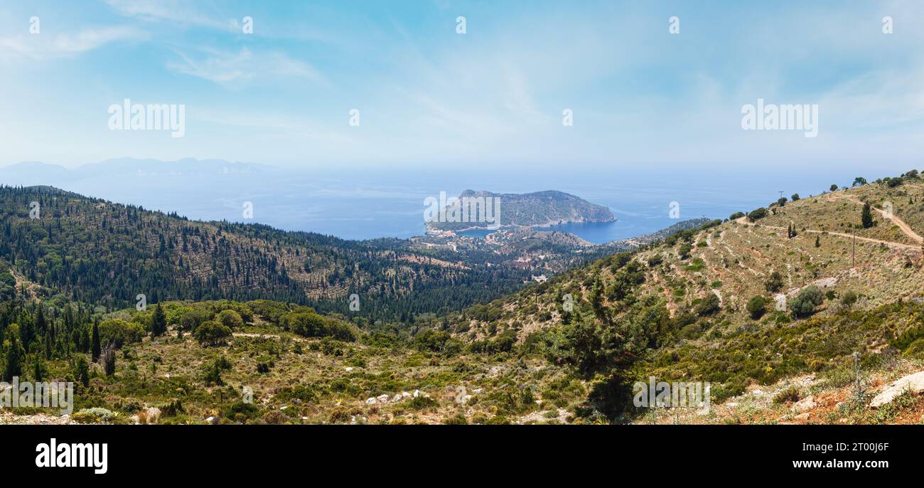 Summer view of Assos peninsula (Greece, Kefalonia). Panorama Stock ...