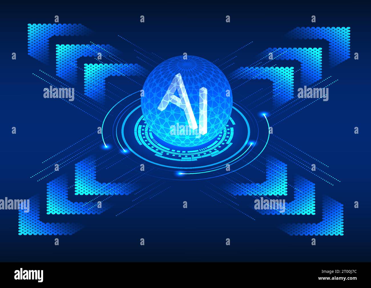Artificial intelligence circle at the center, surrounded by a ...