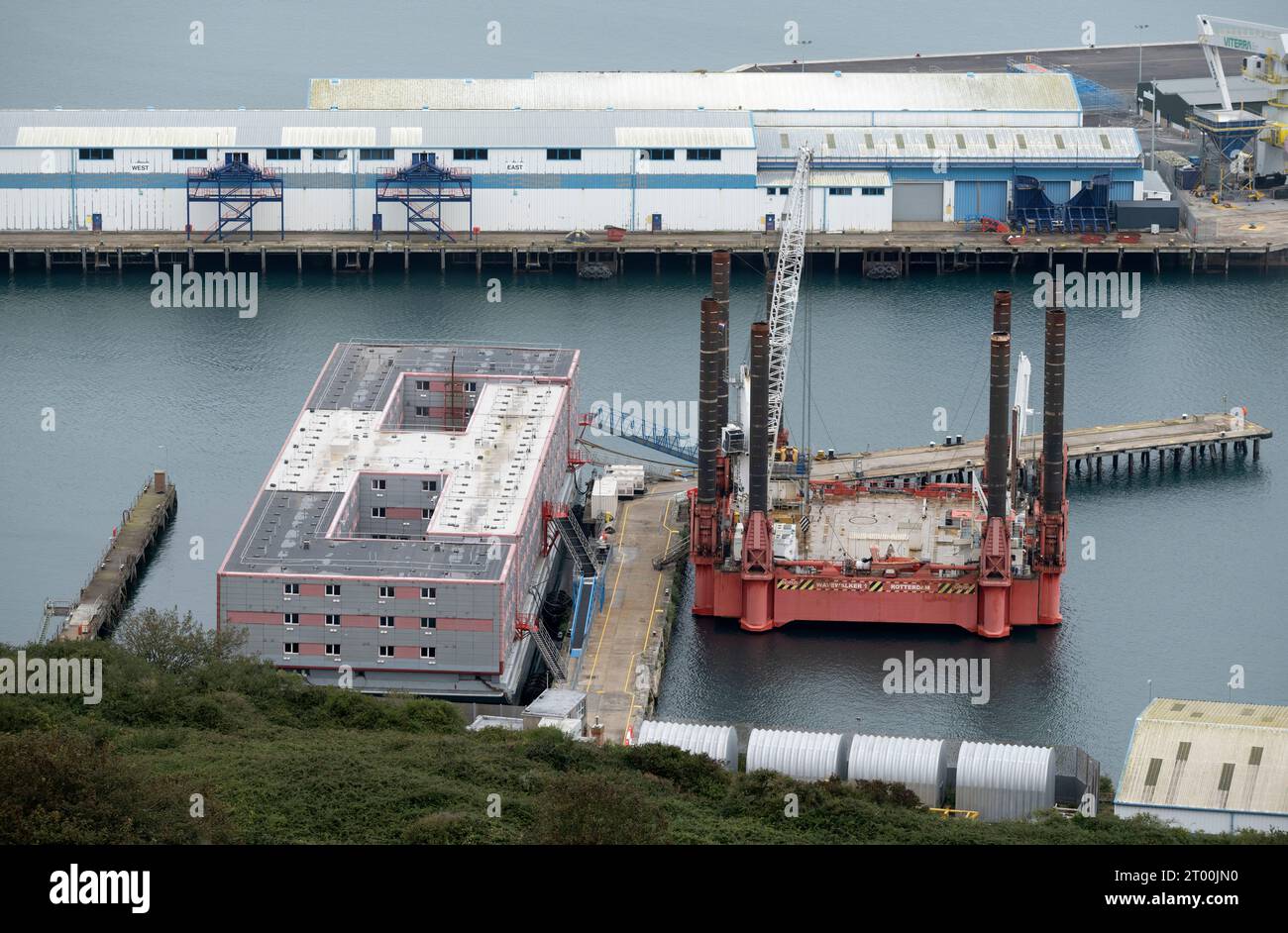 Bibby Stockholm asylum seeker barge moored in Portland Port Dorset 2/10 ...